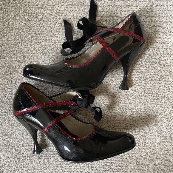 John Fluevog | Shoes | John Fluevog Heels Bacall 1 Black Red Patent ...